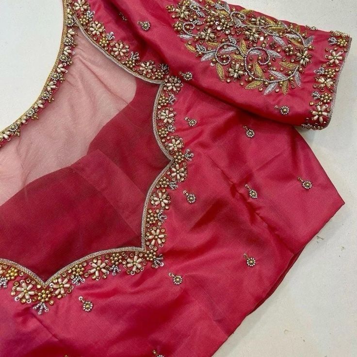 Latest Trendy Maggam Cut Work Blouse Designs